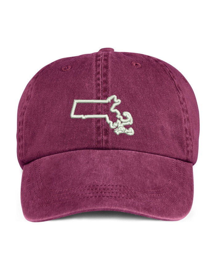 Massachusetts State Map Outline Embroidered Hat | Greek Letter Me