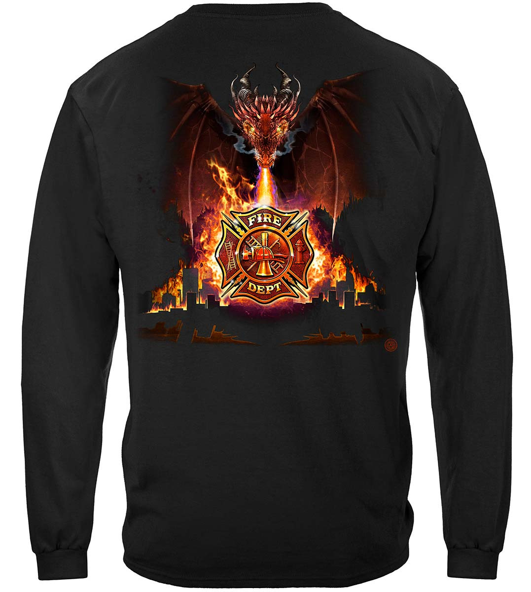 Firefighter City Dragon Firefighter 100% Cotton Black Long Sleeves T ...