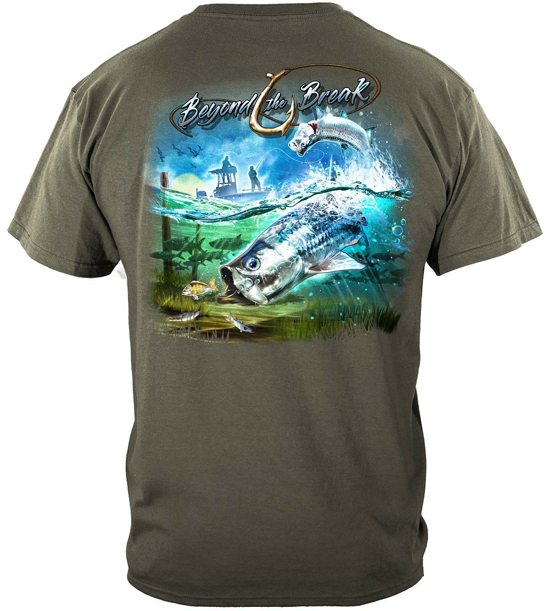 Tarpon Attack Flat Fishing Fishing 100% Cotton Military Green T-Shirt ...