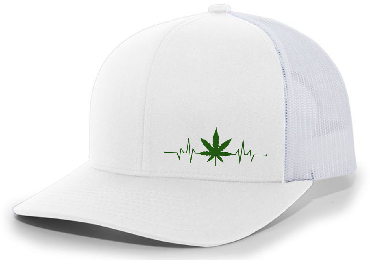 Weed Heartbeat Marijuana Cannabis Men's Mesh Back Trucker Hat Baseball ...