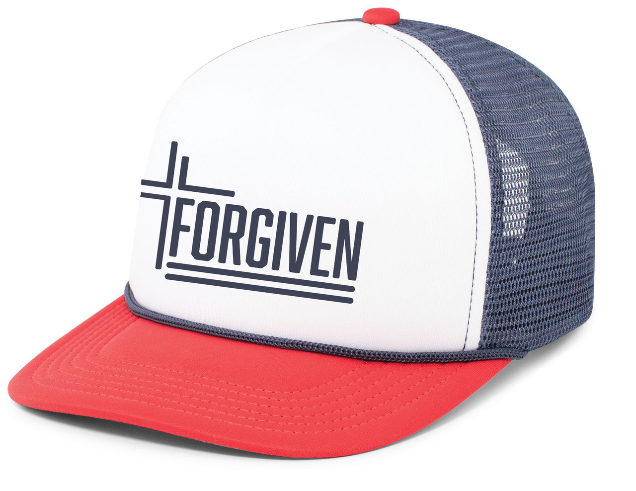 Forgiven Cross Christian Mens Hat Embroidered Foam Front Mesh Rope Back ...