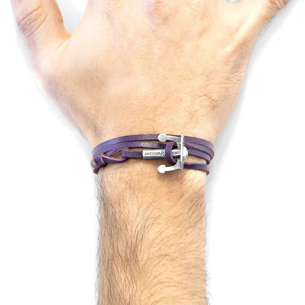 Grape Purple Clipper Anchor Silver and Flat Leather Bracelet | ANCHOR ...