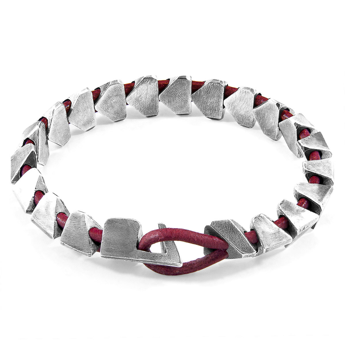 Red Bordeaux Brixham Maxi Silver and Round Leather Bracelet | ANCHOR ...