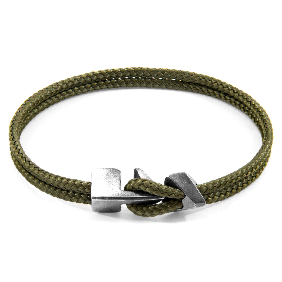 Khaki Green Brixham Silver and Rope Bracelet | ANCHOR & CREW