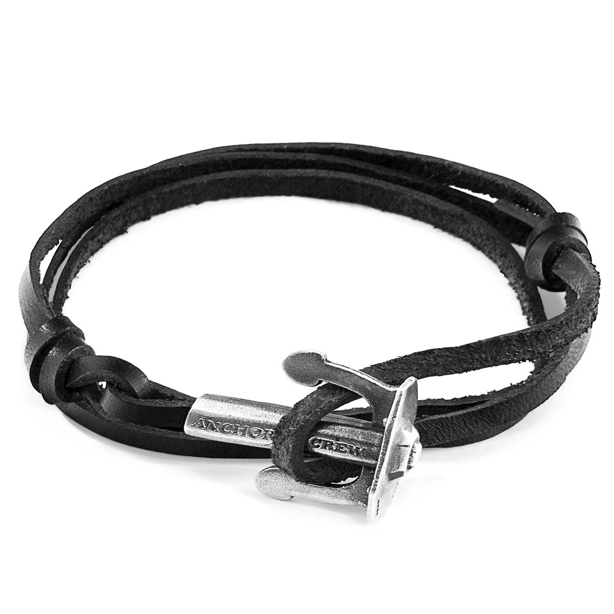 Coal Black Union Anchor Silver and Flat Leather Bracelet | ANCHOR & CREW