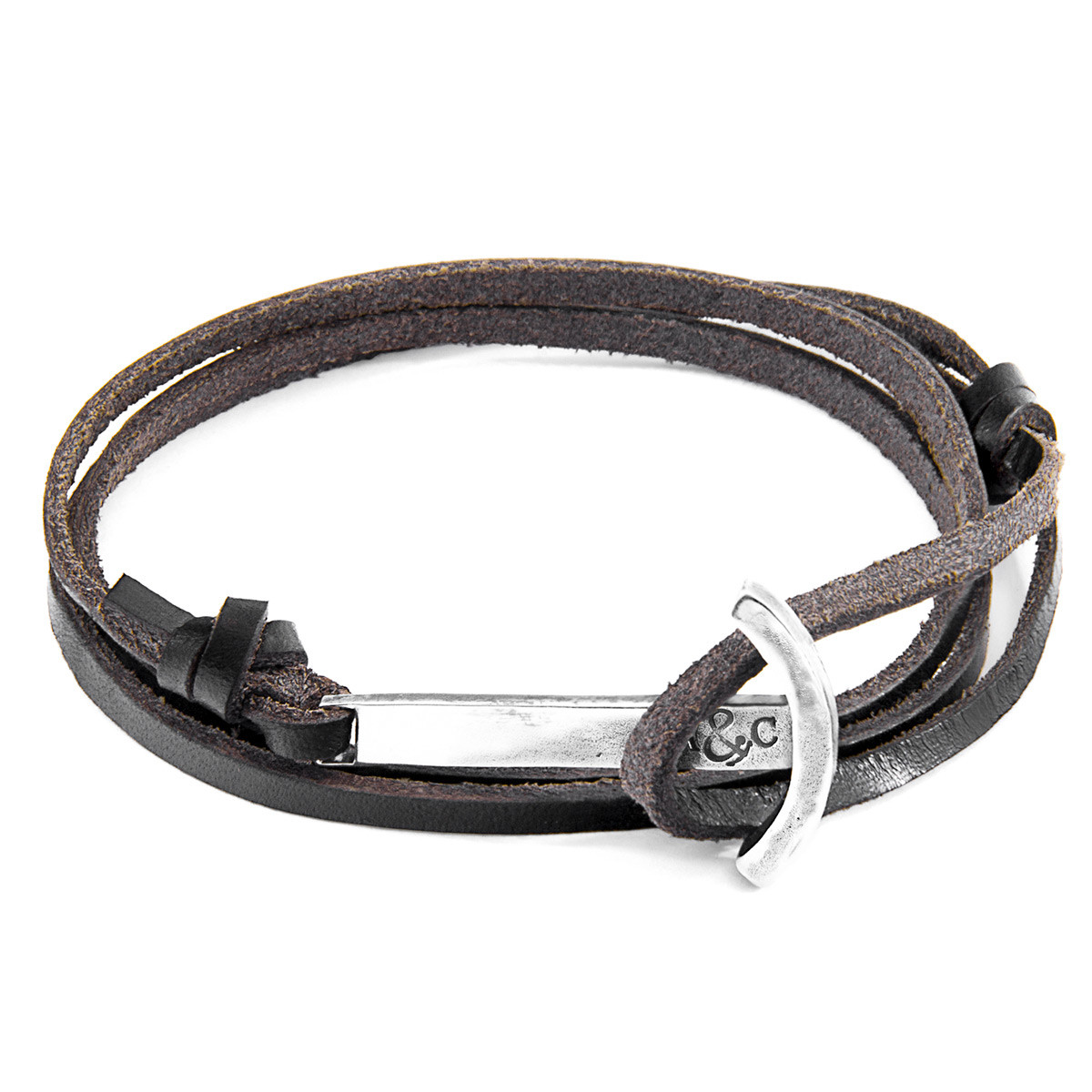 Dark Brown Clipper Anchor Silver and Flat Leather Bracelet | ANCHOR ...