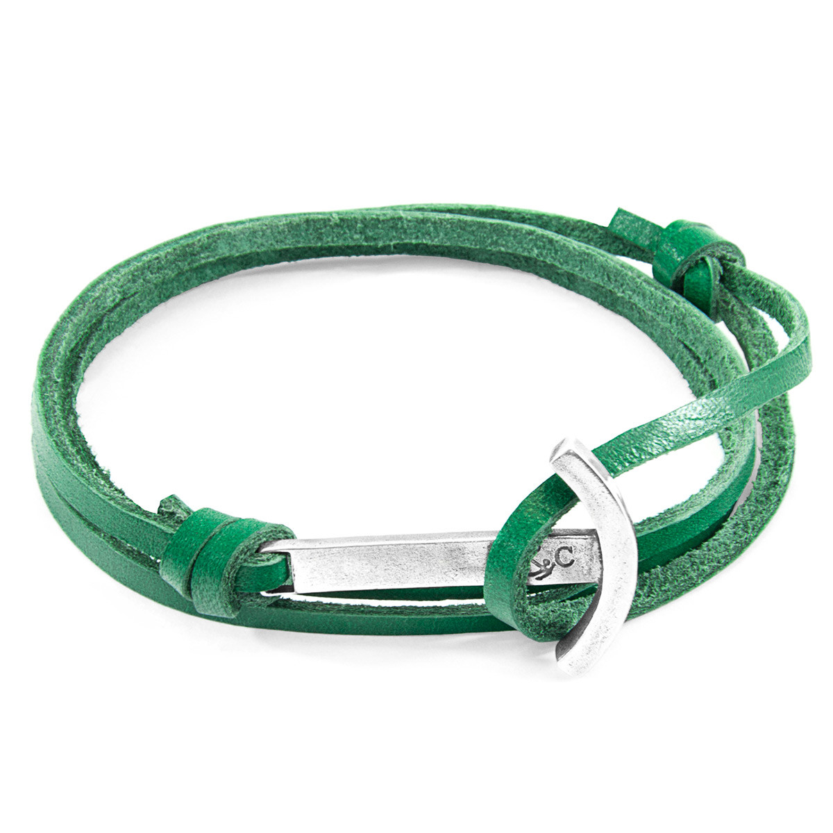 Fern Green Clipper Anchor Silver and Flat Leather Bracelet | ANCHOR ...