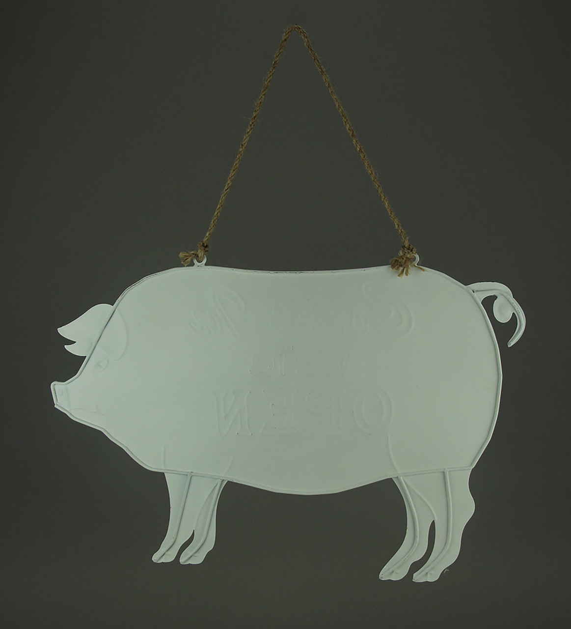 Weathered White Enamelware Farmhouse Pig Open Sign - Things2Die4