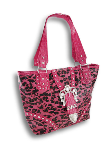 Wild Leopard Print Shoulder Bag with Rhinestone Buckle