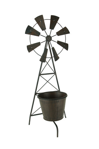 Distressed Metal Farmhouse Garden Windmill Trellis Planter with Pot ...