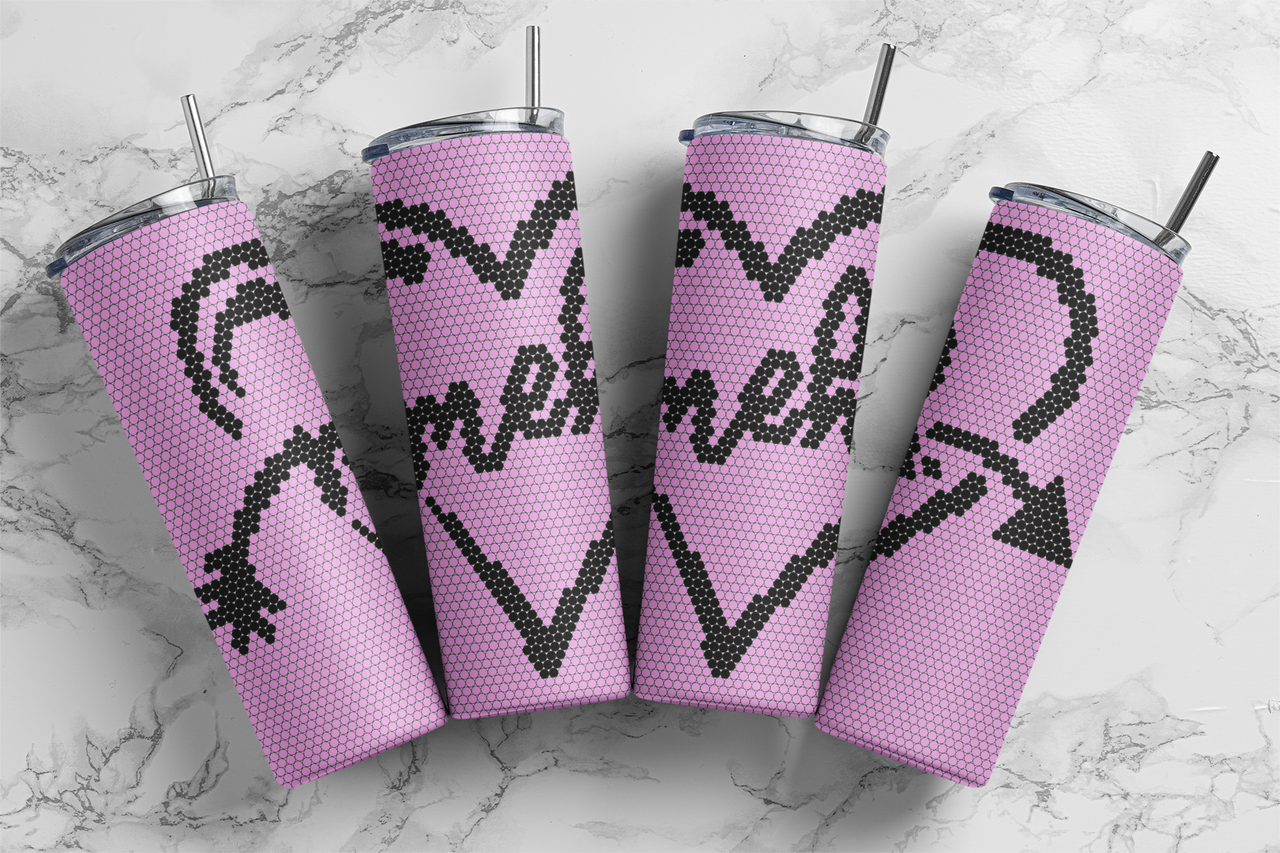 Meh Heart Pink Sublimation Pattern Tumbler 20 oz. Skinny