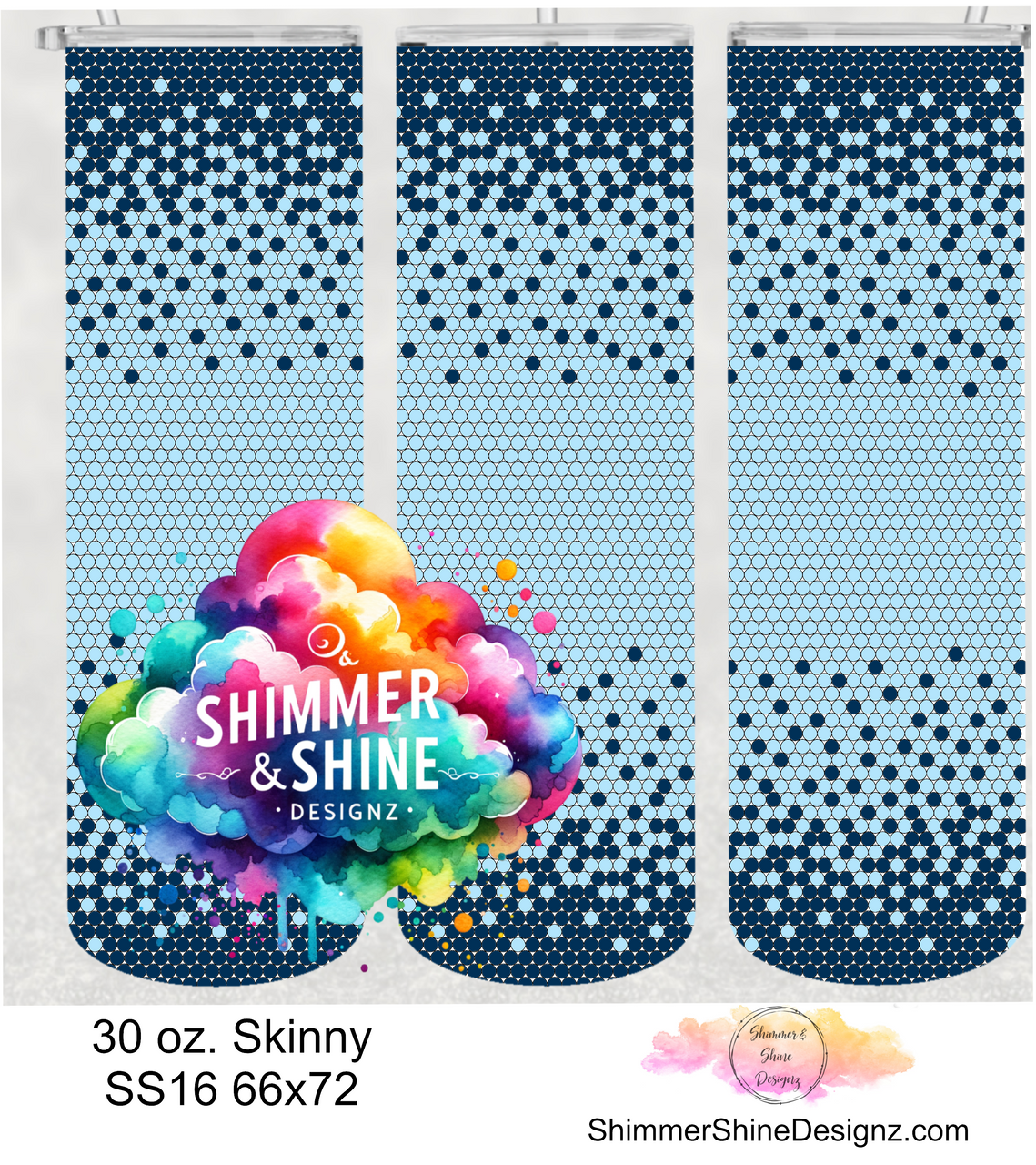 Navy Blue Light Blue Ombre Split SS16 Sublimation Pattern Tumbler 30 oz ...