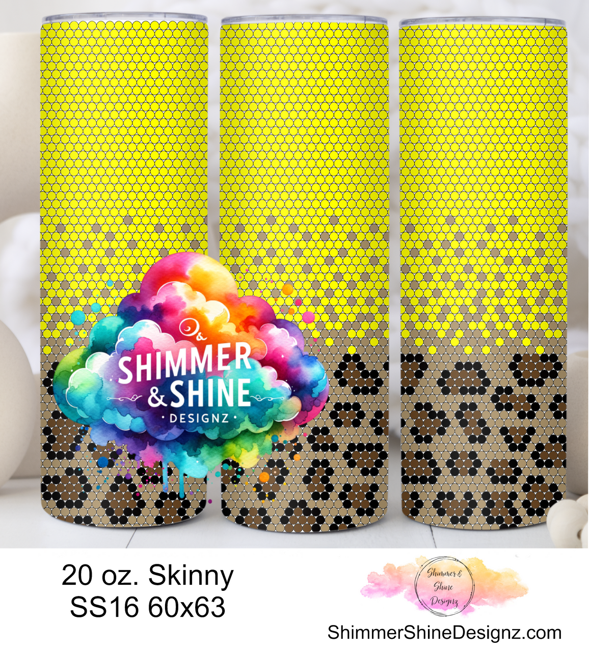 Neon Yellow Leopard Ombre SS16 Sublimation Pattern Tumbler 20 oz. Skinny