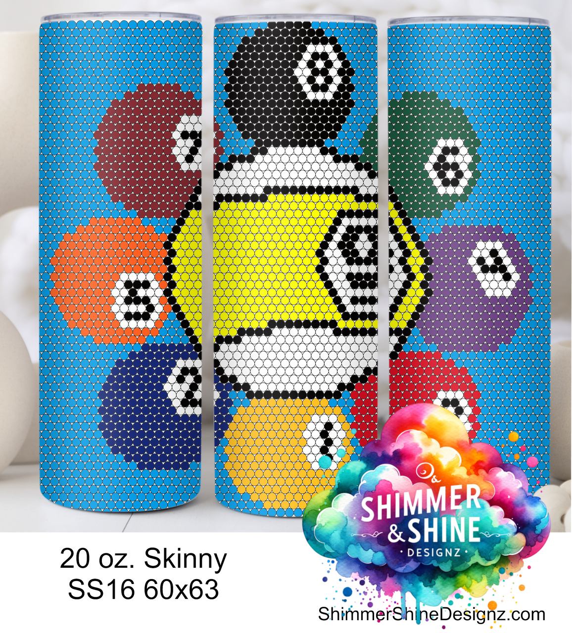 9 Ball Pool Billiards SS16 Sublimation Pattern Tumbler 20 oz. Skinny