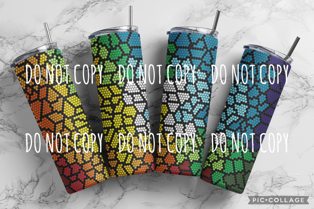 Stained Glass Rainbow Gradient Rhinestone Pattern 20 oz Skinny Straight ...