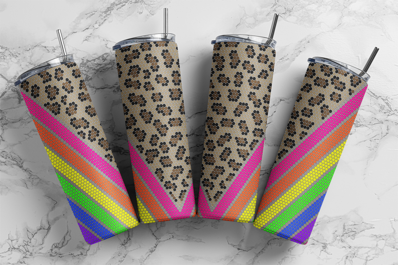 Neon Natural Leopard V-Split Rhinestone Pattern 20 oz Skinny Straight ...