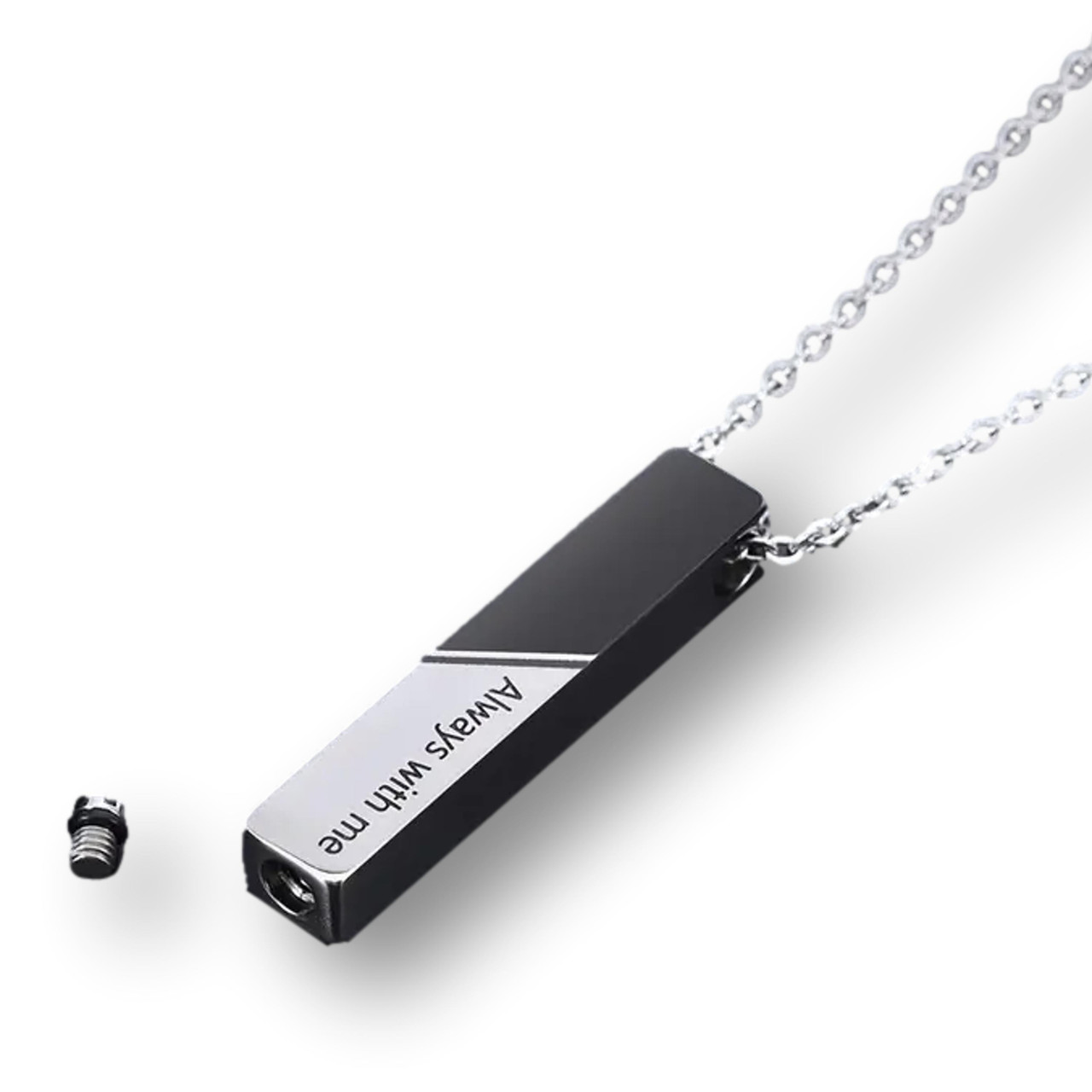 Silver and Black Bar Urn Pendant – Custom Engraved Memorial Jewelry