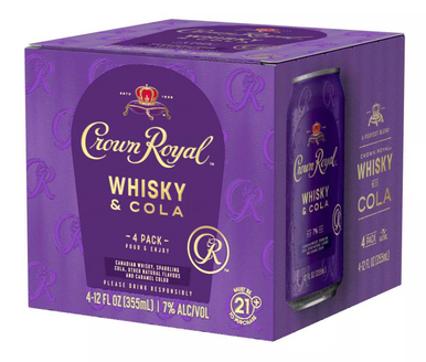 Crown Royal Whisky & Cola Cocktail (4 Pack- 12oz Cans) - Order Today