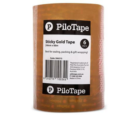 Pilot 306213 Sticky Gold Tape 24mmx66m Pack of 6 - Stationery Group Pty Ltd