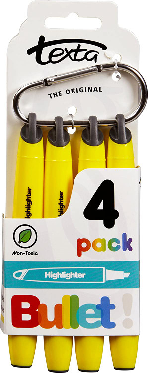 Texta Highlighter Yellow 4 Pack - Stationery Group Pty Ltd