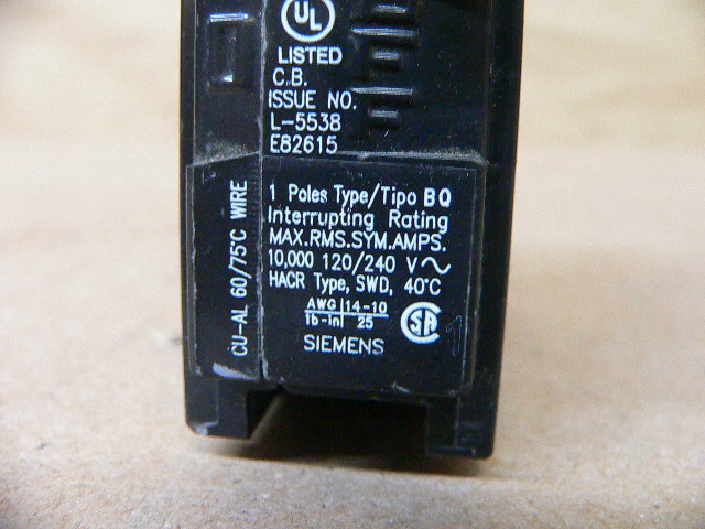 Siemens 15 A Type Bq Swd 1 Pole Circuit Breaker Bq115 - Fen Industrial