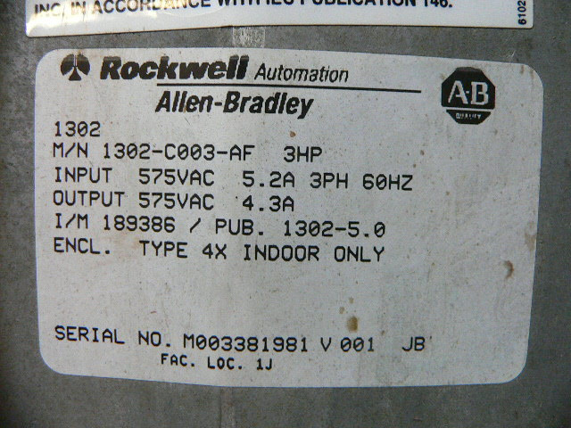 Allen-Bradley 1302-C003-Af 3Hp 575V 600V 3Ph Ac Drive - Fen Industrial