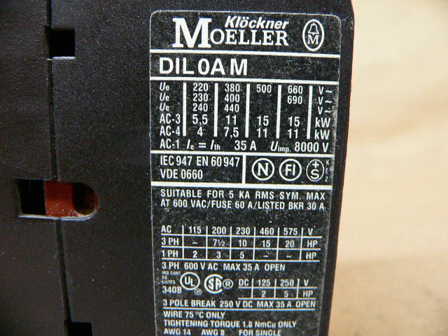 Moeller Dil0am Contactor 110/120V - Fen Industrial