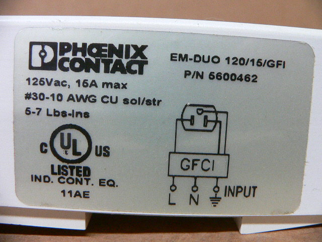 Phoenix Contact 5600462 Em-Duo 120/15/Gfi Receptacle 120V, Din Rail ...