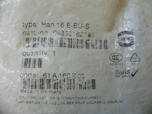 Harting 09330162701 Han E Series Size 16 B Connector Insert, Female ...