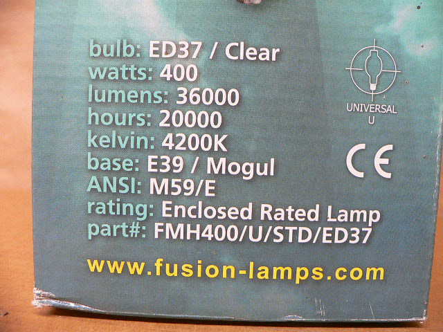 Fusion Lamps Fmh400/U/Std/Ed37 400W Metal Halide Lamp - Fen Industrial