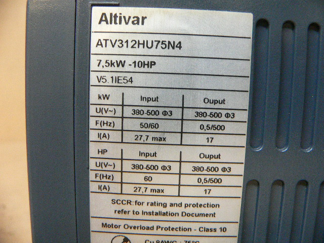 Schneider Electric Telemecanique Atv312hu75n4 Ac Drive 10 Hp 480V 3 ...