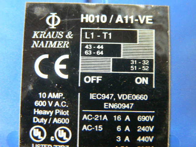 Kraus & Naimer H010/A11-Ve-10 Loadbreak Switch - Fen Industrial