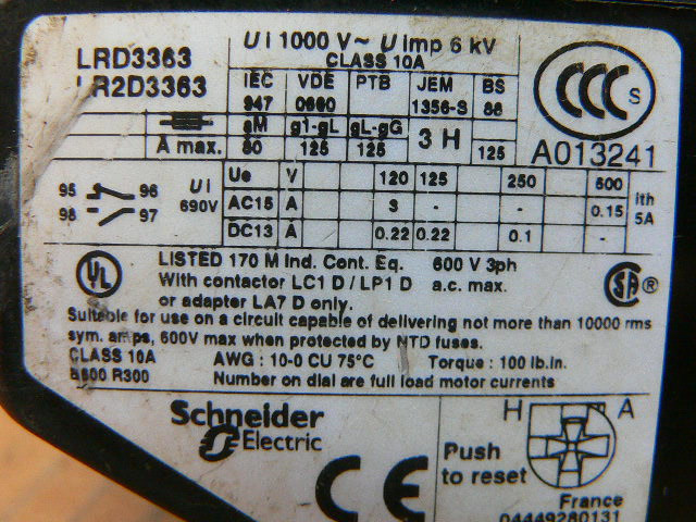 Telemecanique Lrd3363 Thermal Overload Relay - Fen Industrial