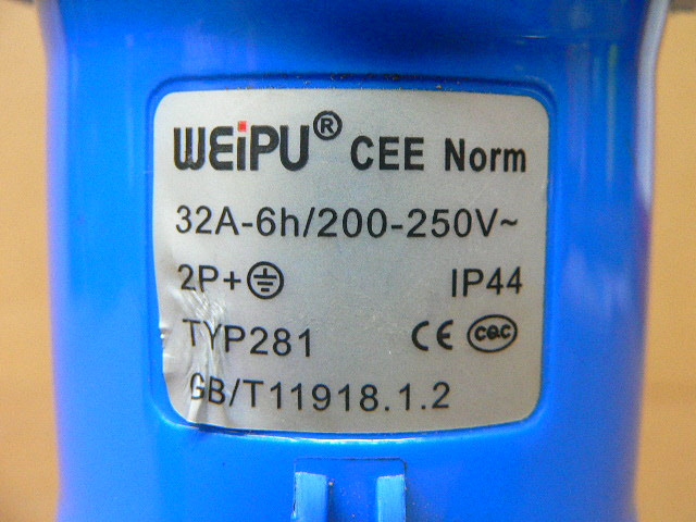 Weipu Cee Norm Typ281 32A-6H/200-250V 3 Prong Male Plug - Fen Industrial