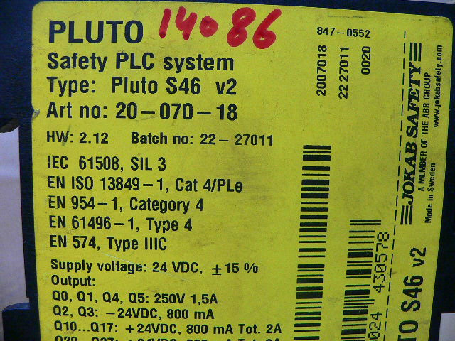 Abb Jokab Safety Pluto S46 V2 Safety Plc System - Fen Industrial