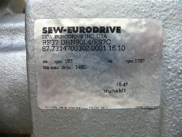 Sew-Eurodrive Rf37 Drn90l4/Es7c Rpm 187 Rpm 1767 1480 Lb-In Gearbox ...