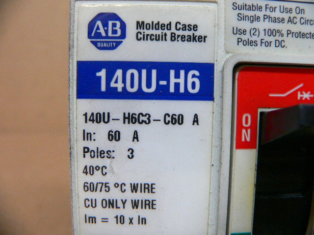 Allen Bradley 140U-H6 140Uh6c3c60 140U-H6c3-C60 60 Amps 3 Pole - Fen ...
