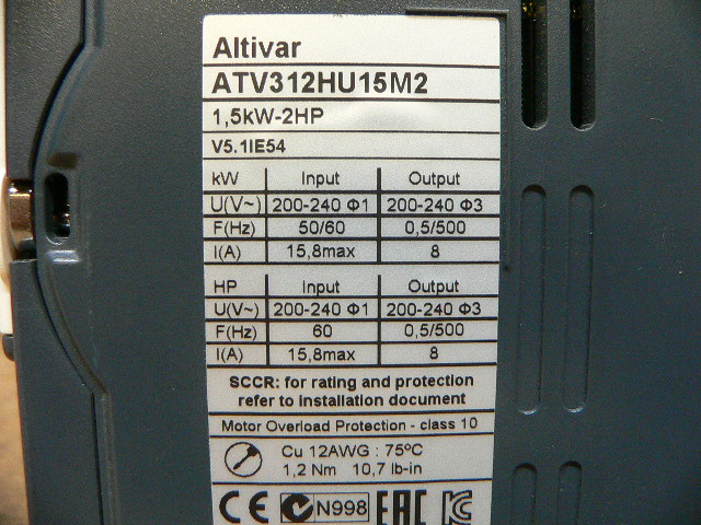 Schneider Electric Telemecanique Atv312hu15m2 Ac Drive 2 Hp 240 Vac ...