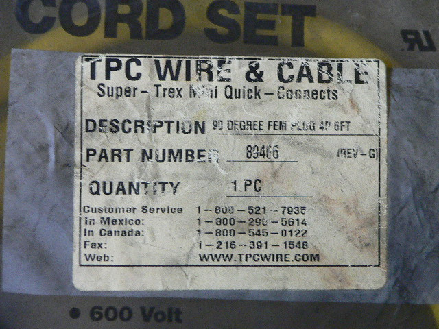 Tpc Wire And Cable 89466 90 Degree 6Ft Cable Assembly - Fen Industrial