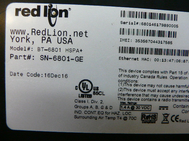 Red Lion Sn-6801-Ge Industrial Router Generic Gsm Wireless 1Port - Fen ...