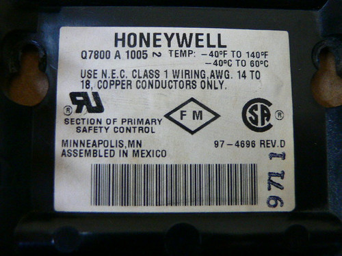 Honeywell 7800 Series Q7800a 1005 Burner Control Subbase - Fen Industrial