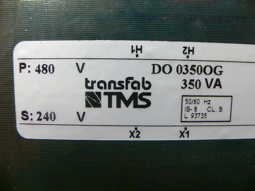 TRANSFAB CONTROL TRANSFORMER DO 0350OG 350VA 480V PRI 240V SEC - Fen ...