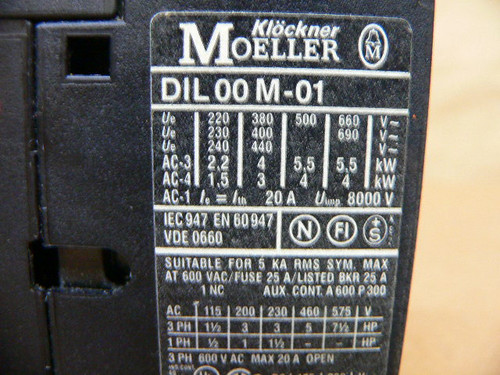 Klockner Moeller Dil 00 M-01 Contactor - Fen Industrial