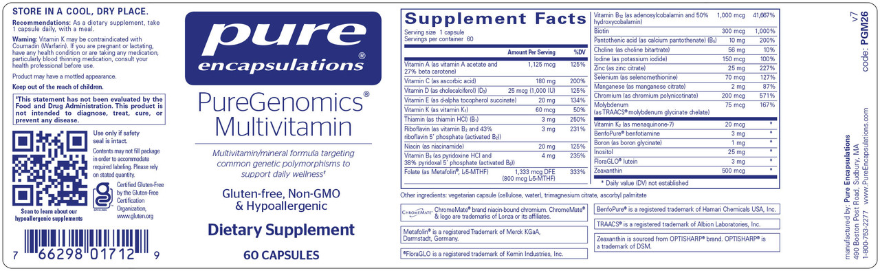 PureGenomics® Multivitamin 60's | Pure Encapsulation