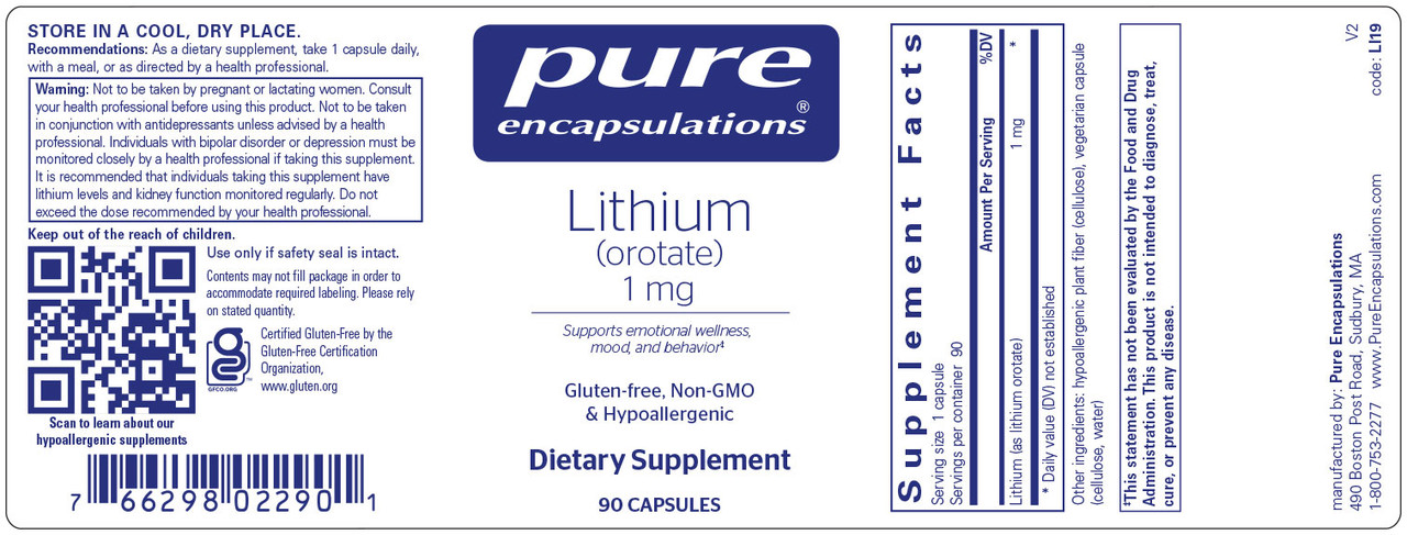 Lithium (orotate) 1 mg | Pure Encapsulations