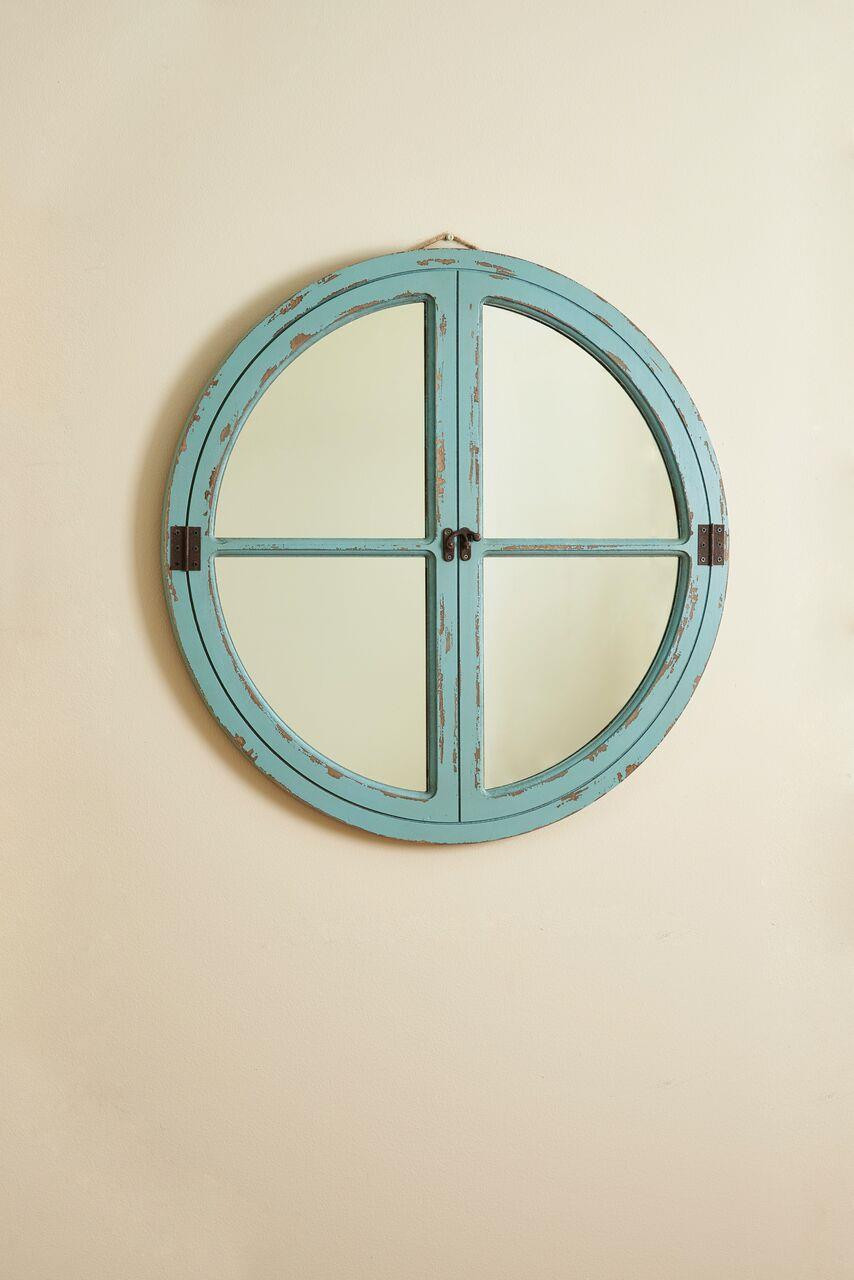 Round Aqua Window Mirror - Country Village Shoppe