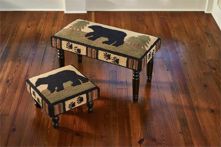 Adirondack Bear Hooked Stool - Country Village Shoppe