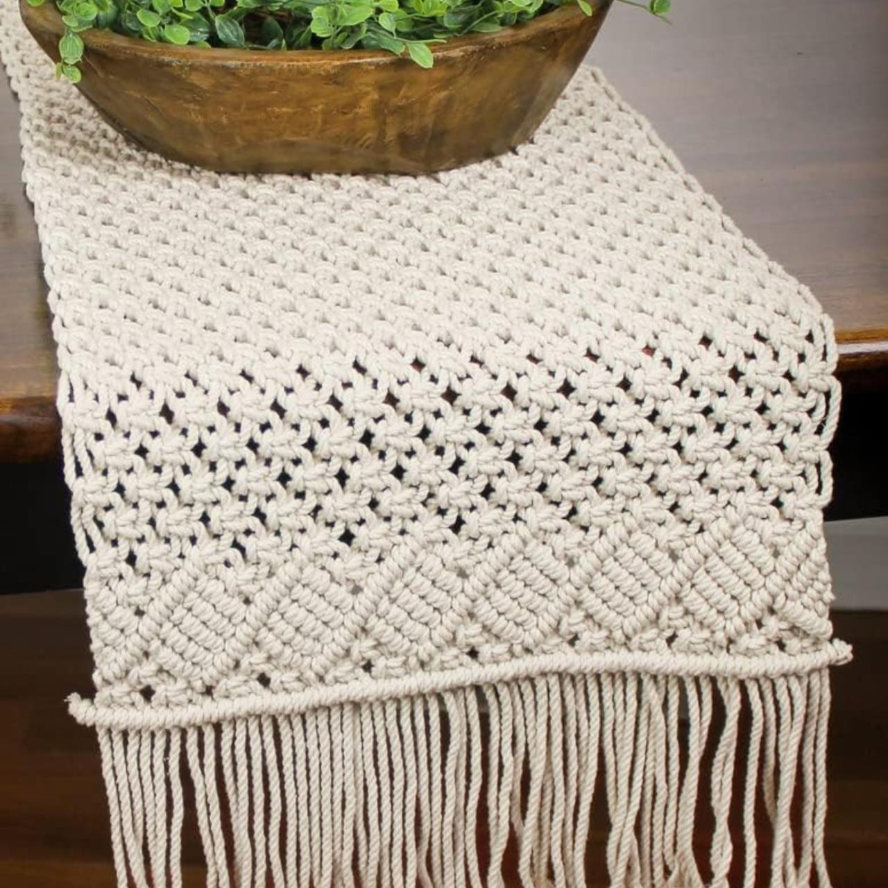 Macrame Natural Table Runner - 14x45 - Country Village Shoppe