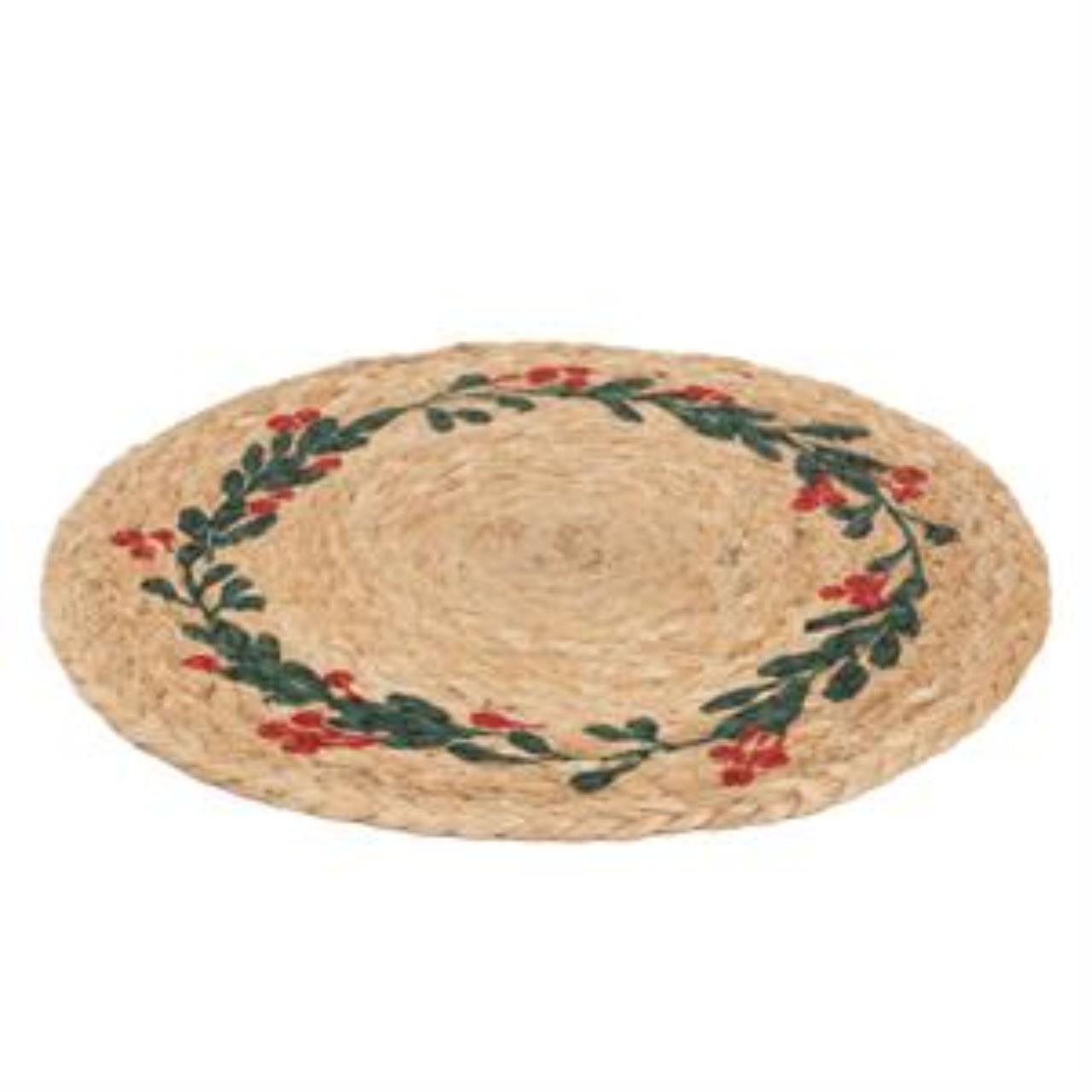 Mistletoe Wreath Jute Candle Mat - Large 12x12 - Country Village Shoppe