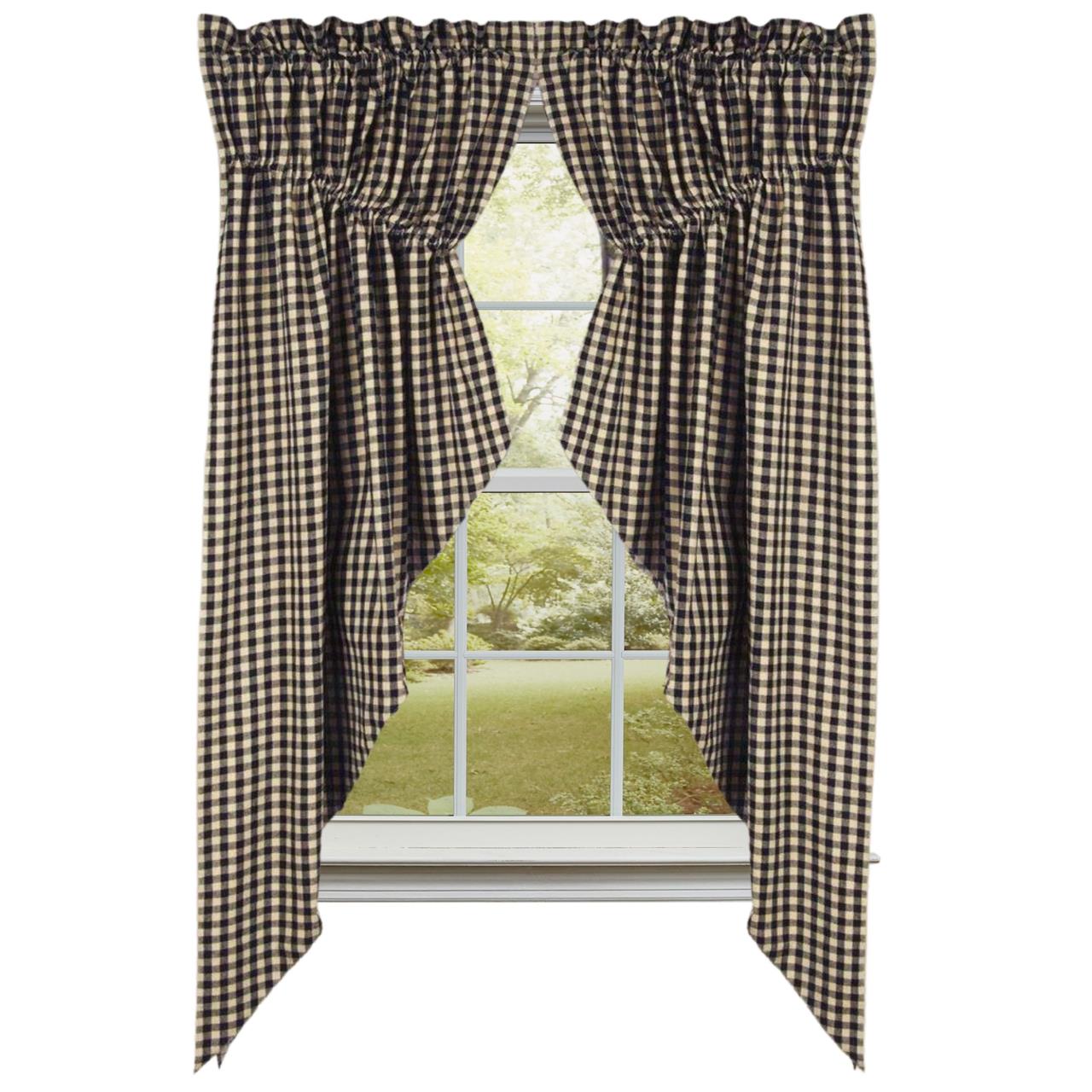 Heritage House Check Black Prairie Gathered Curtains - 72x63 - Country ...